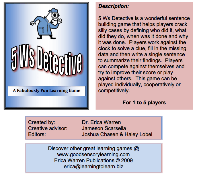 5 Ws Detective – Good Sensory Learning