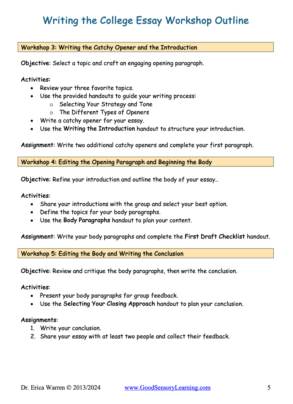 Steps to Writing the College Essay | Good Sensory Learning