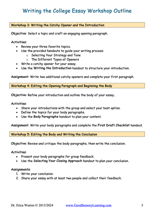 Steps to Writing the College Essay | Good Sensory Learning