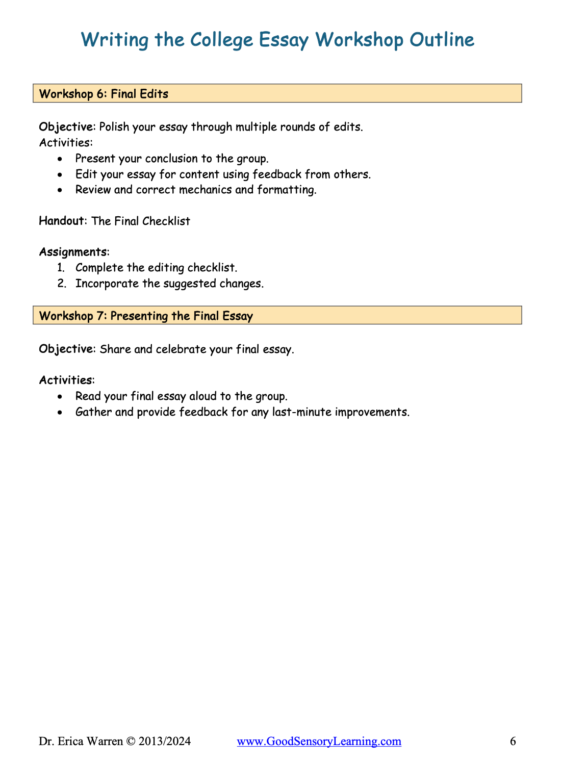 Steps to Writing the College Essay | Good Sensory Learning